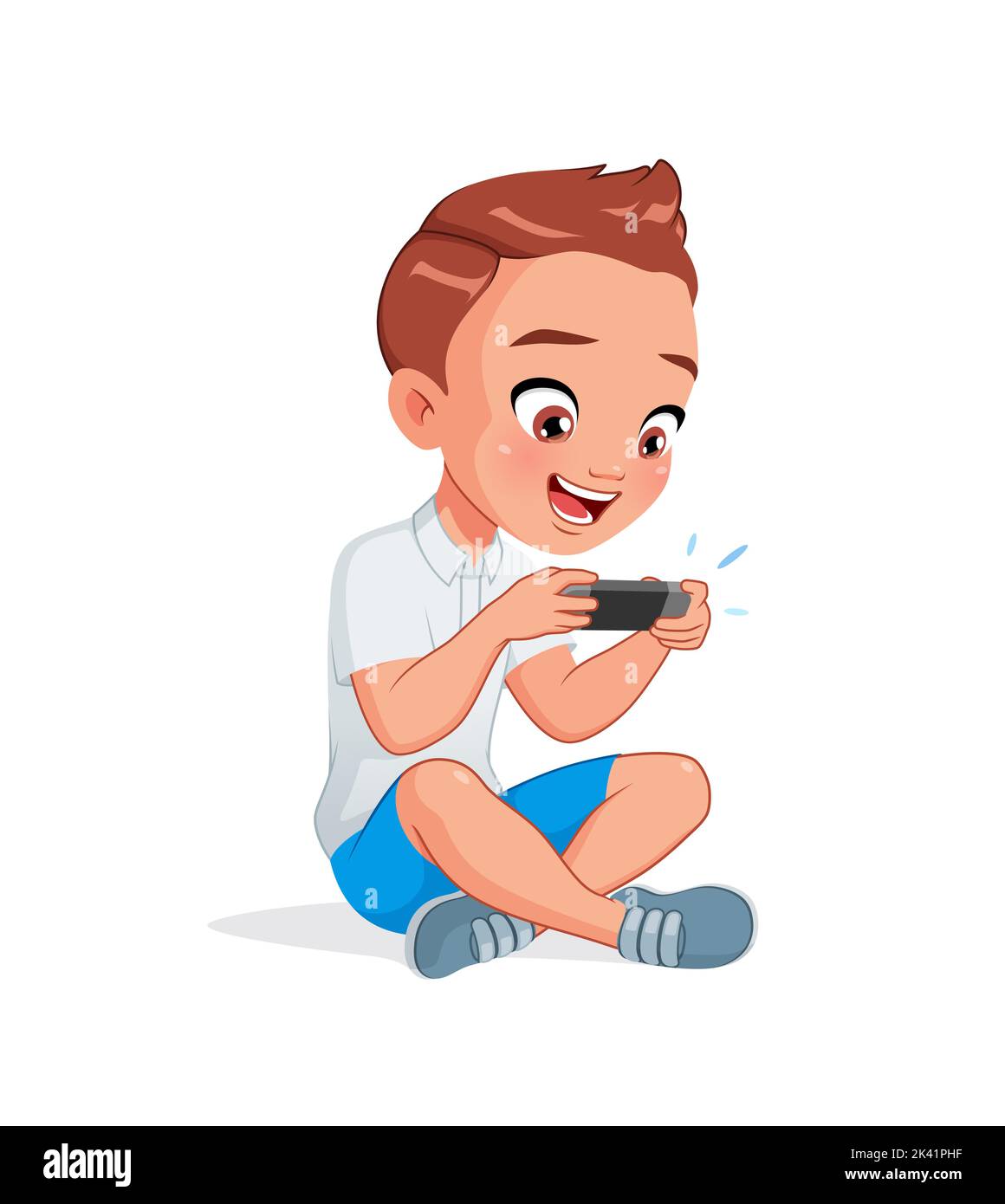 Cute little boy playing video game console. Vector illustration Stock ...