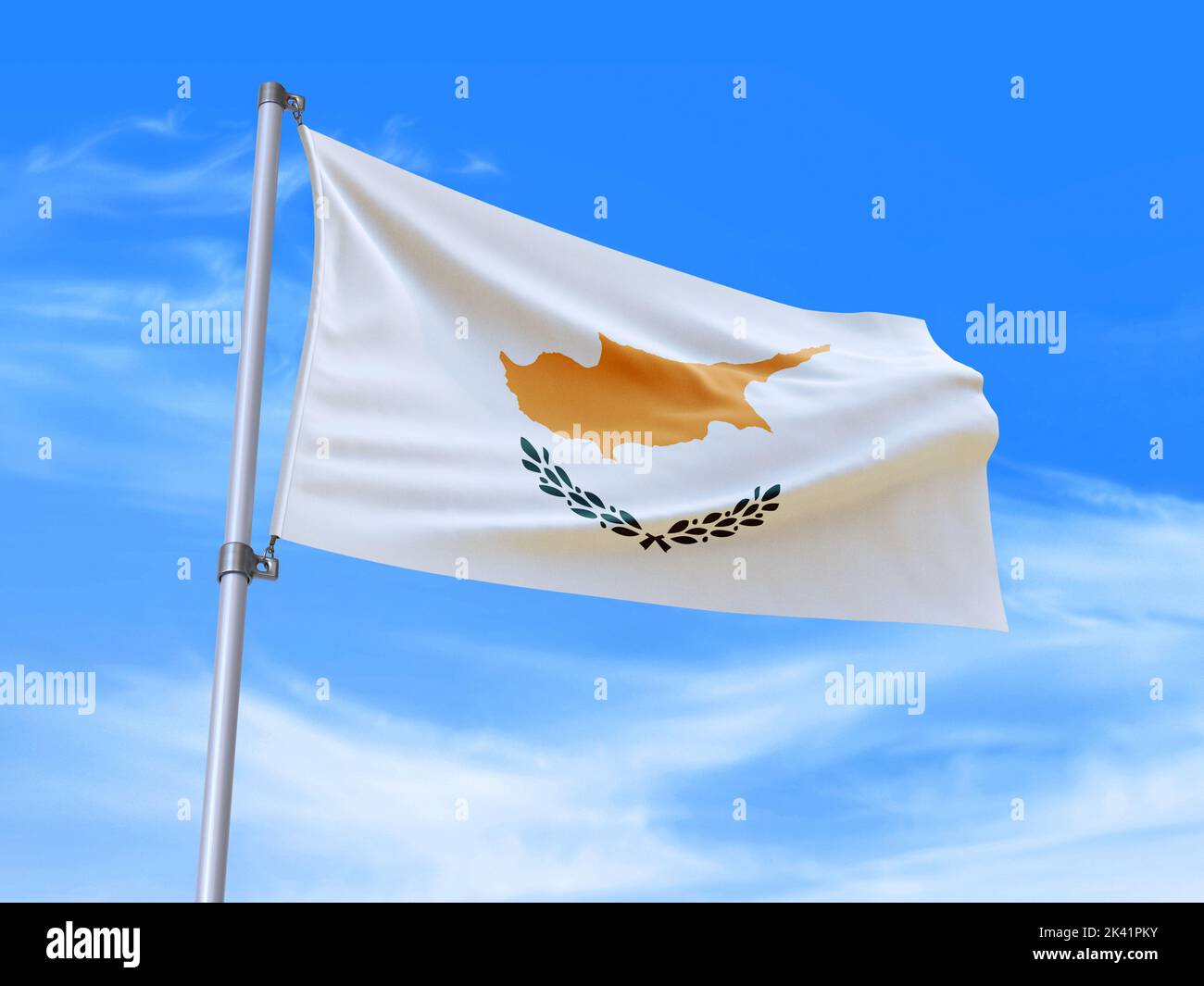Beautiful Cyprus flag waving in the wind with sky background - 3D ...