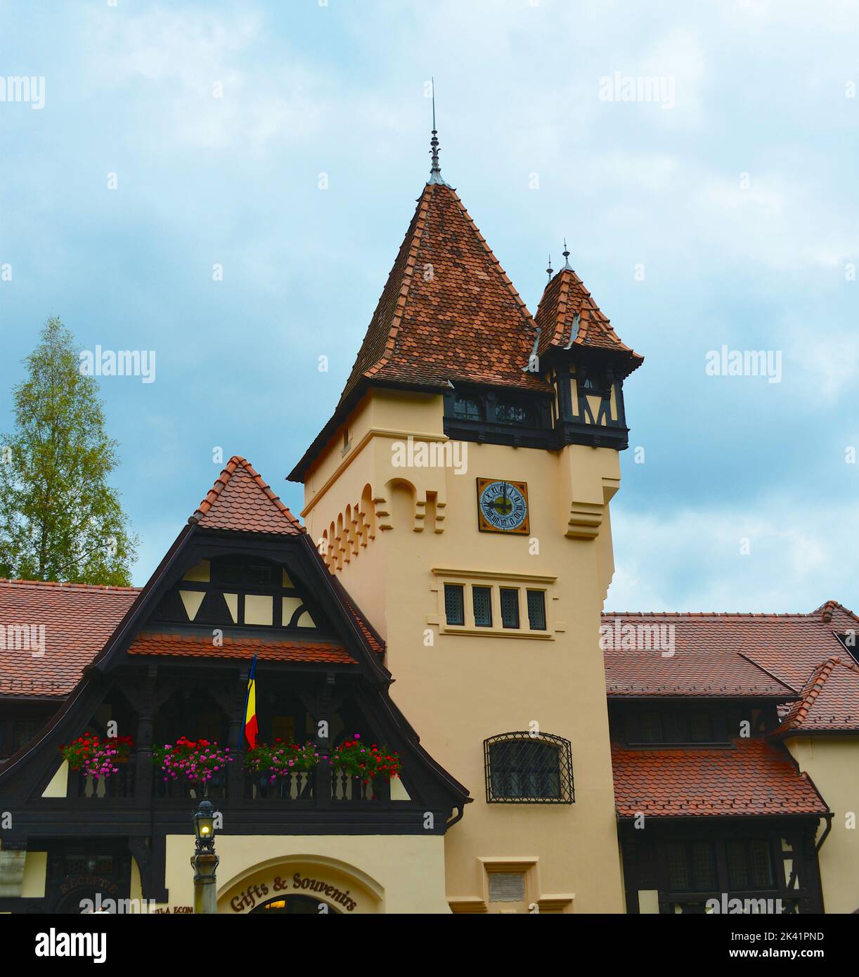 Building made as a medieval castle in Romania Stock Photo - Alamy