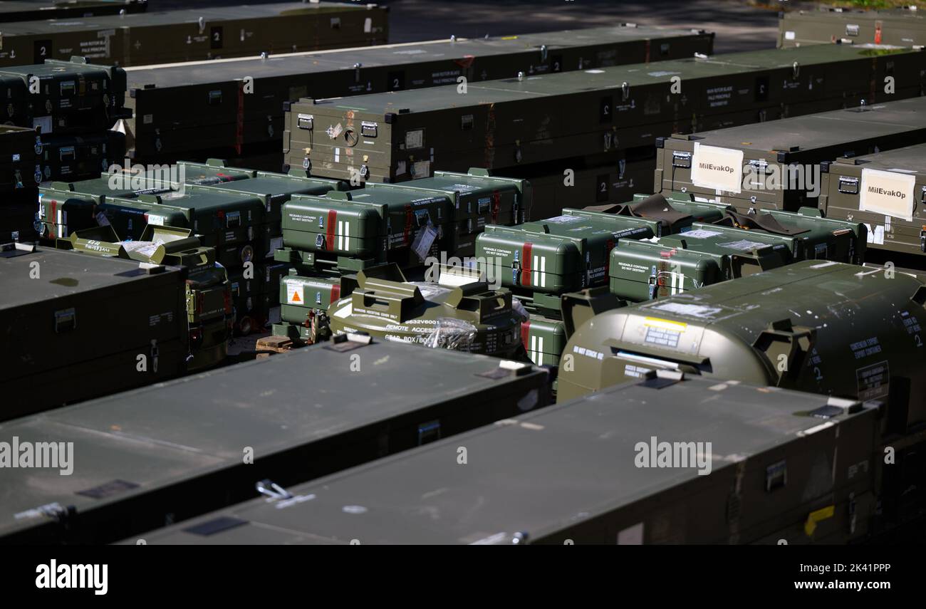 20 September 2022, Lower Saxony, Faßberg: Boxes for mission parts of ...