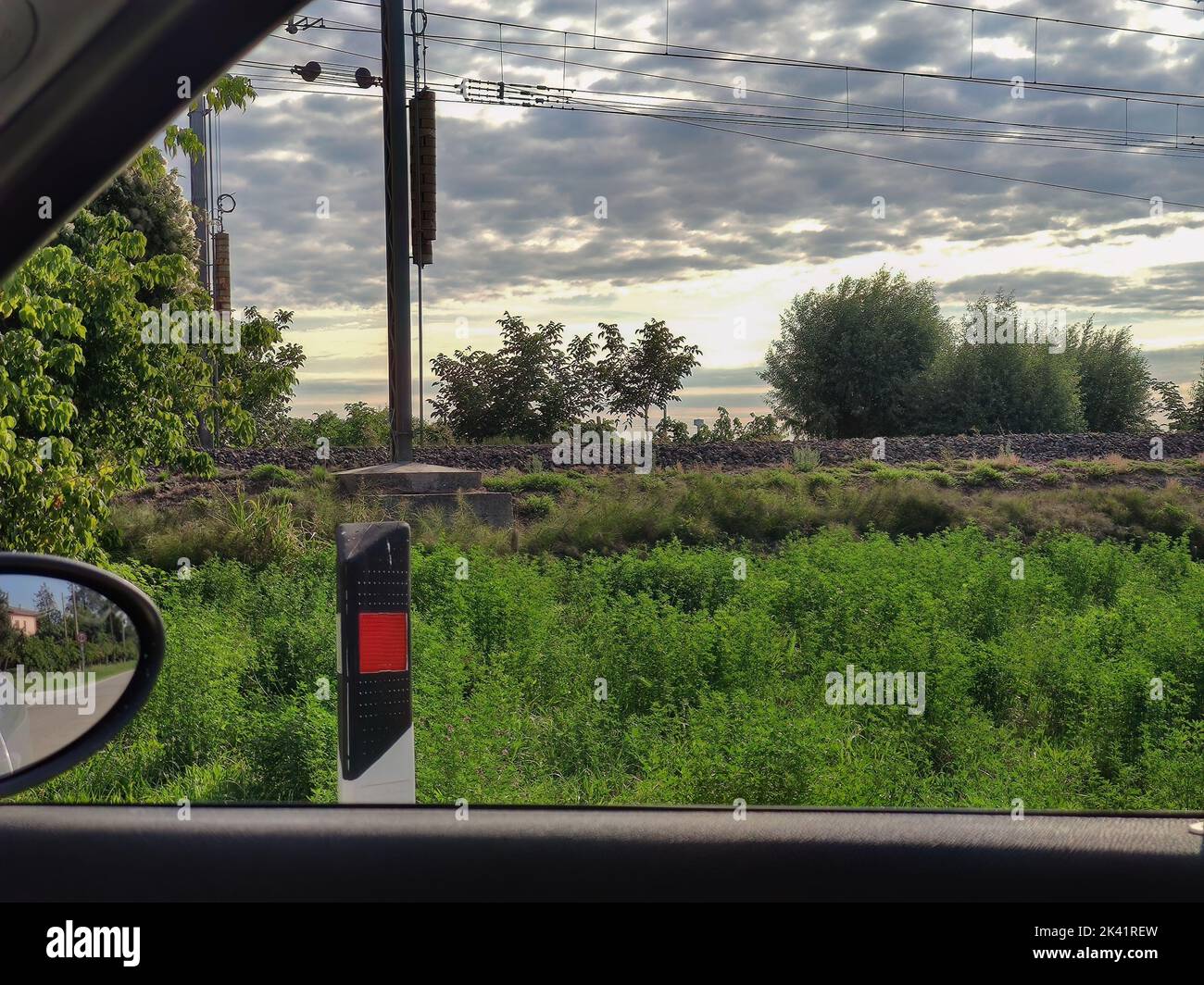 Railway in the countryside seen from the car window scene Stock Photo ...