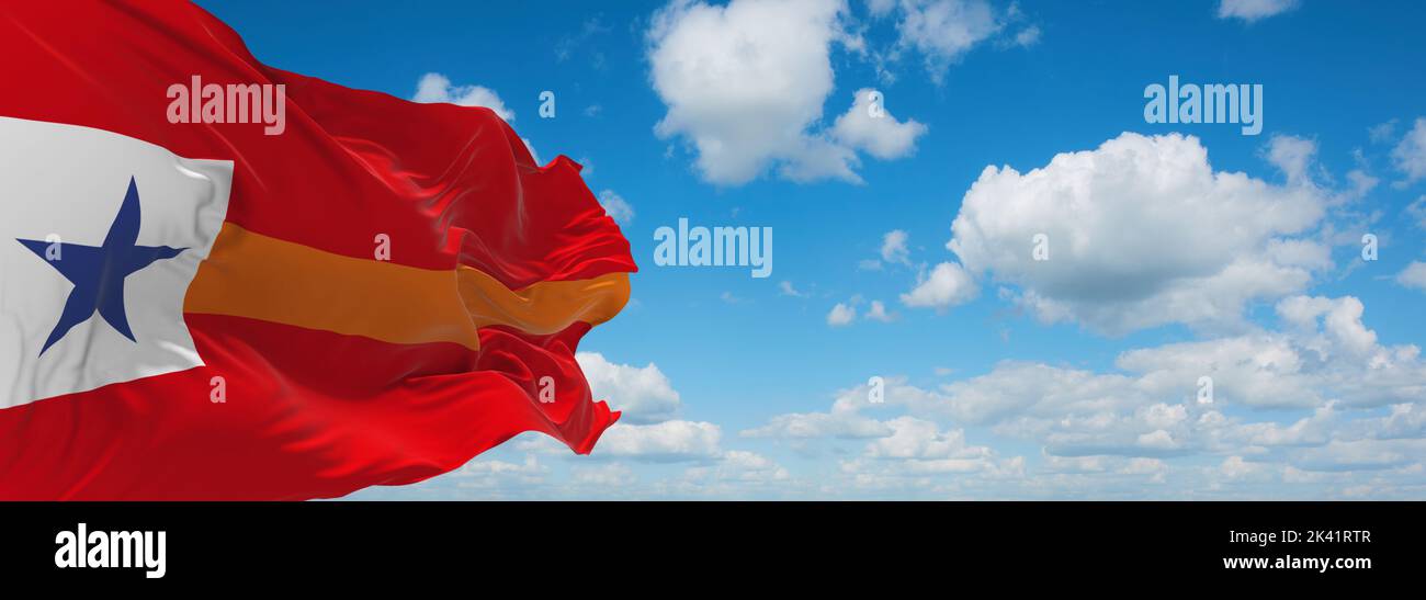 flag of Republic of Lower California, America at cloudy sky background ...