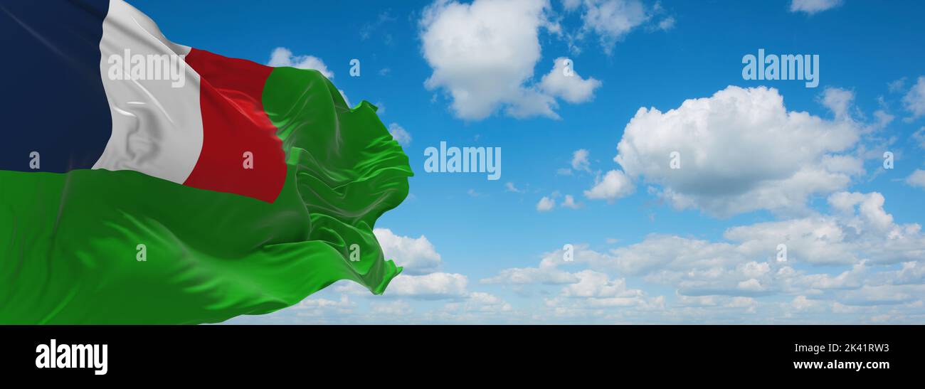 flag of Republic of Independent Guyana 1886 1887, America at cloudy sky ...