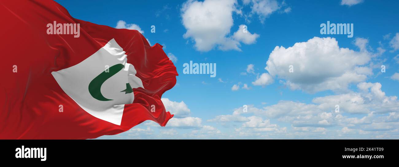 flag of Republic of the Rif, africa at cloudy sky background, panoramic ...