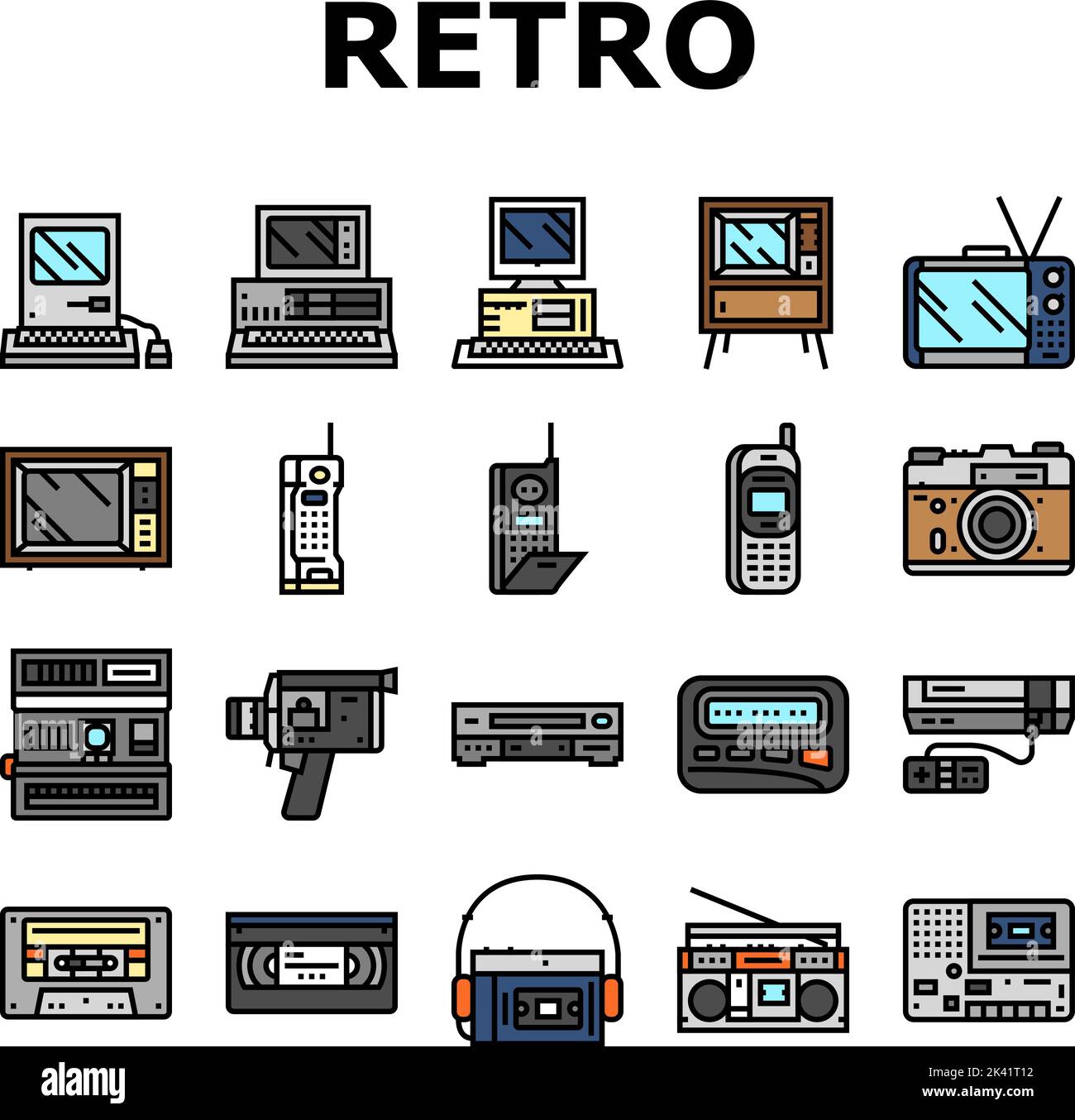 retro gadget technology device icons set vector Stock Vector Image ...