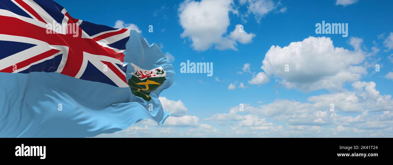 flag of Rhodesia 1964 1968, africa at cloudy sky background, panoramic ...