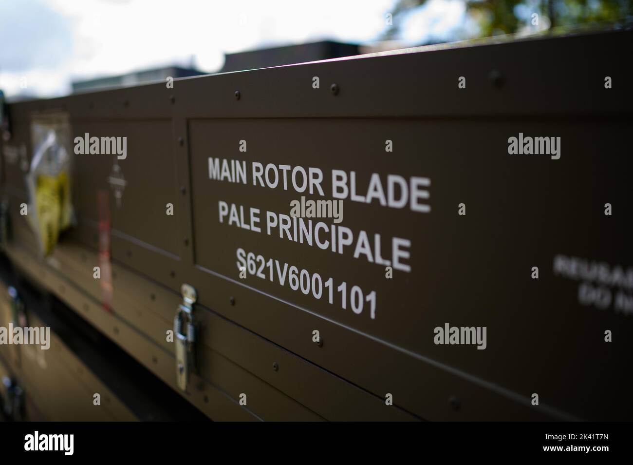 20 September 2022, Lower Saxony, Faßberg: Boxes for main rotor blades ...