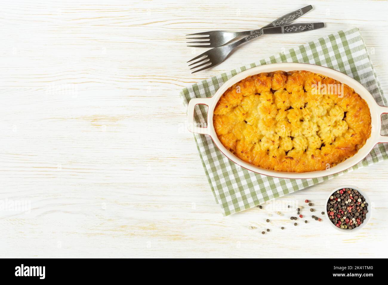 Shepherd's pie or Cottage pie. Minced meat, mashed potatoes and ...