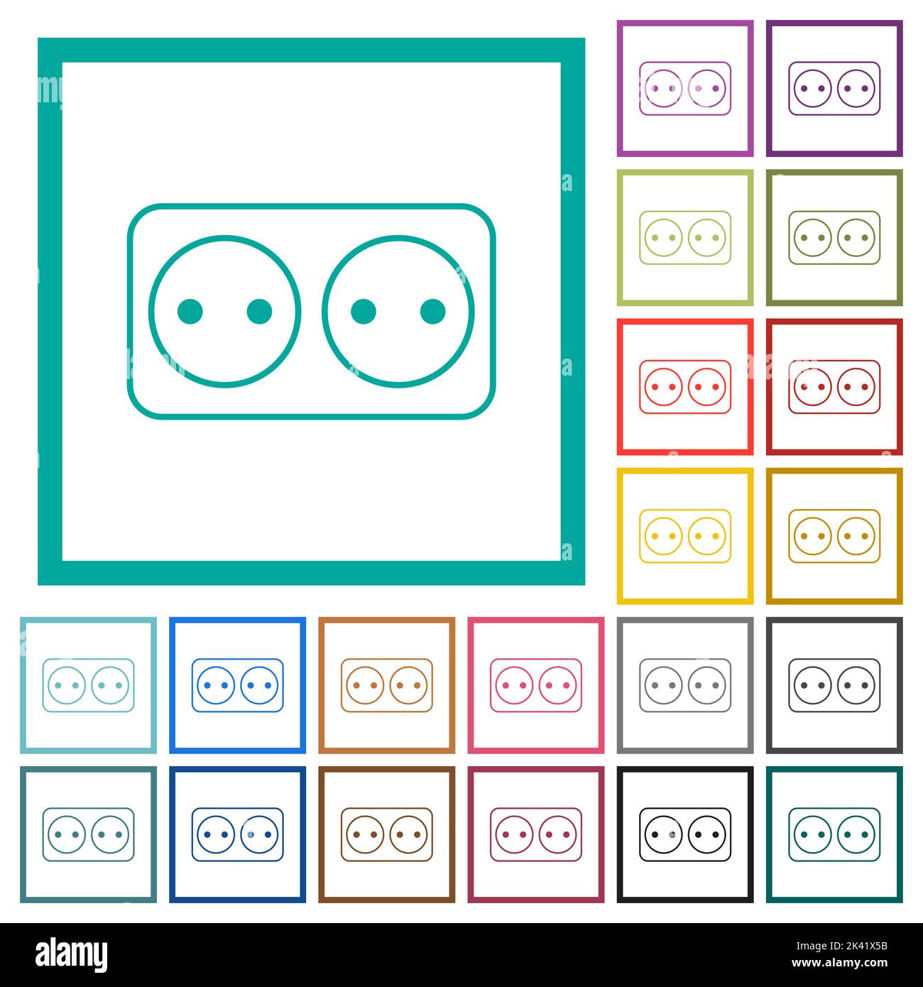 Electrical outlet with two sockets outline flat color icons with ...