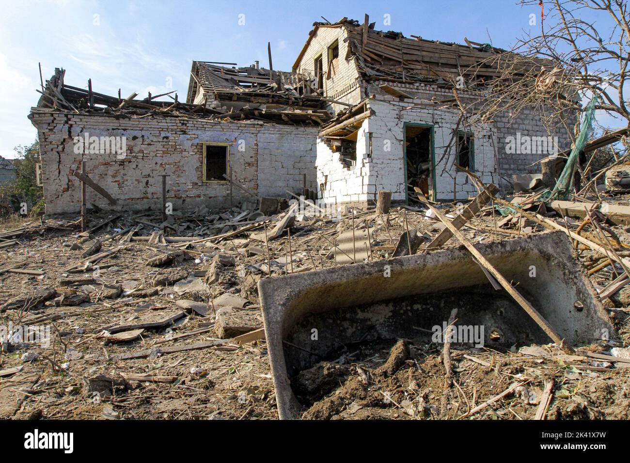 DNIPRO, UKRAINE - SEPTEMBER 29, 2022 - A bath is pictured among the ...
