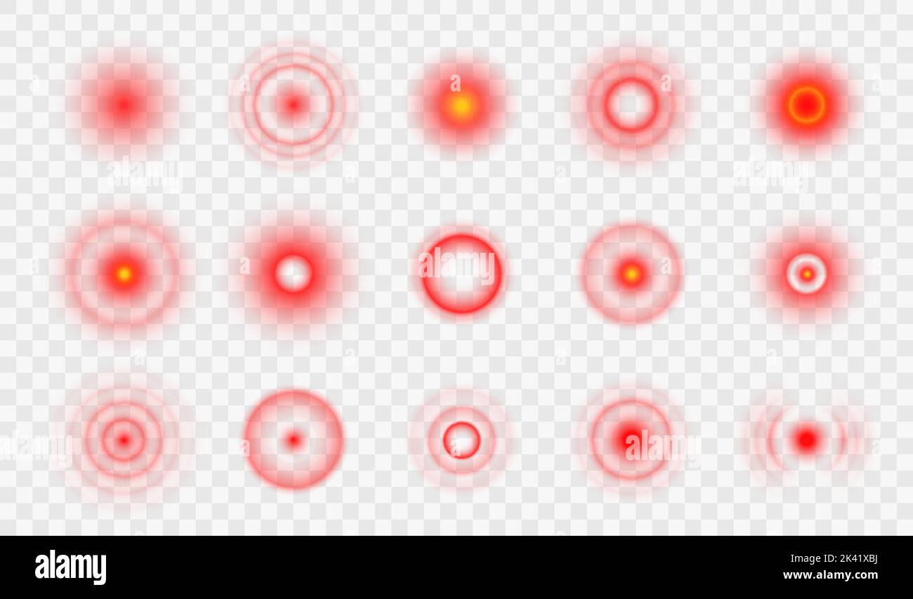 Pain point circle icons, red targets of muscle, body or stomach pain ...