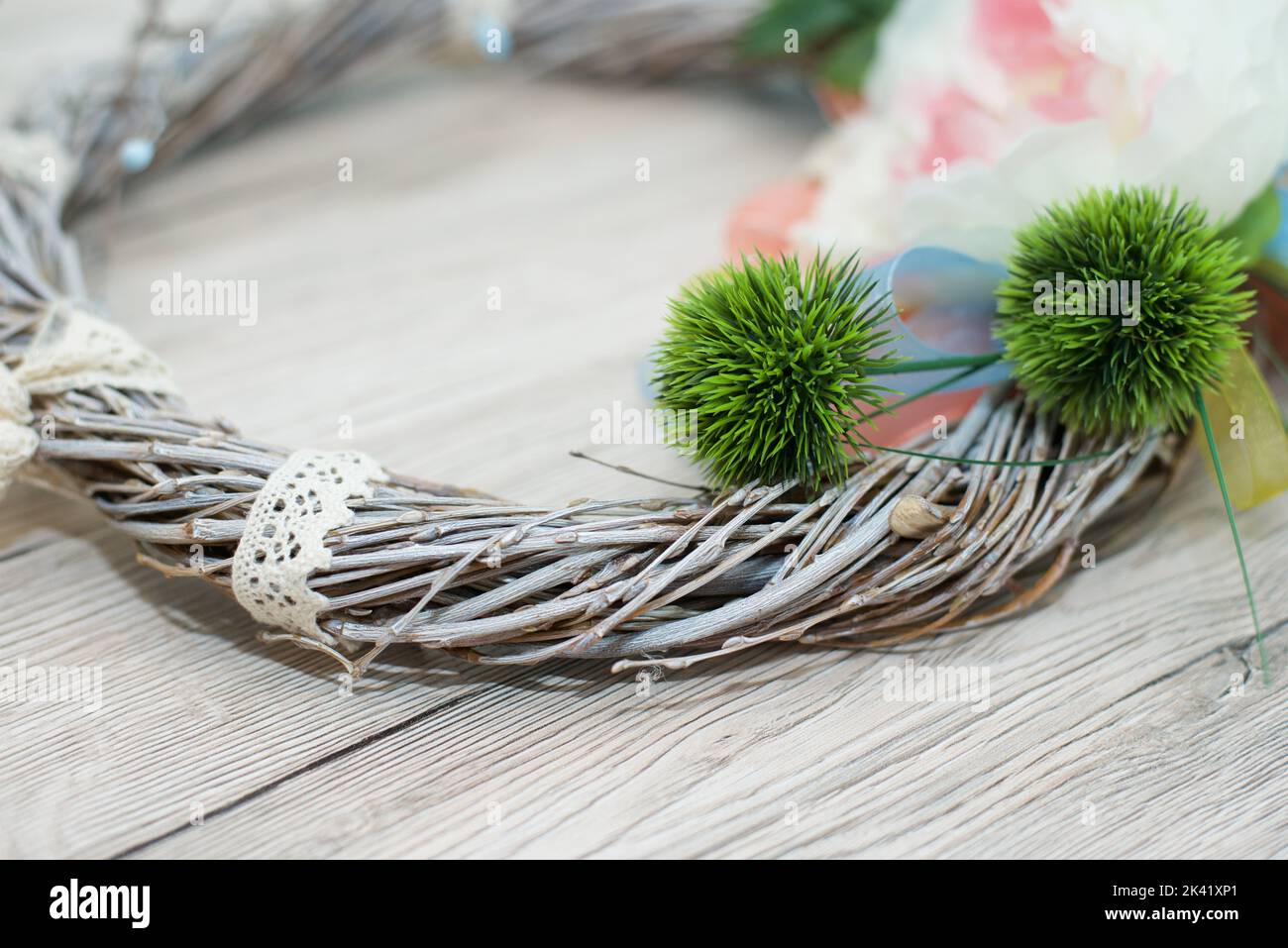 Original crown made out of branches and artificial flowers Stock Photo ...