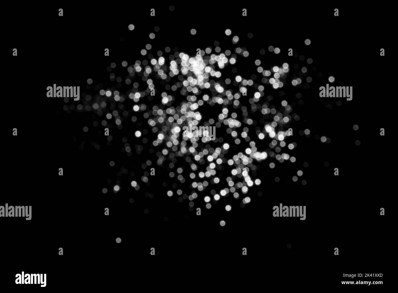 White gray blurred bokeh lights on black background. Glitter sparkle stars for celebrate ...