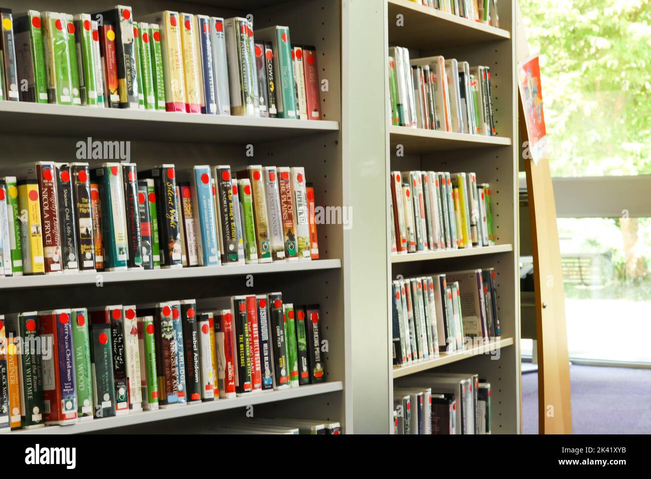 Bourne Hall Interior view of library books on bookshelves, Ewell, Epsom ...