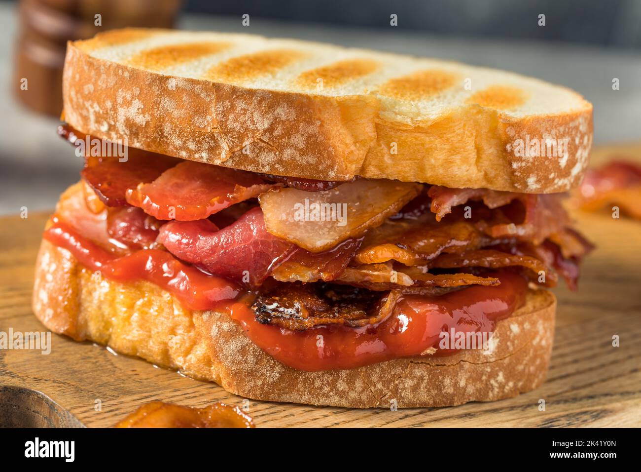 Homemade British Bacon Sandwich with Toast and Ketchup Stock Photo - Alamy