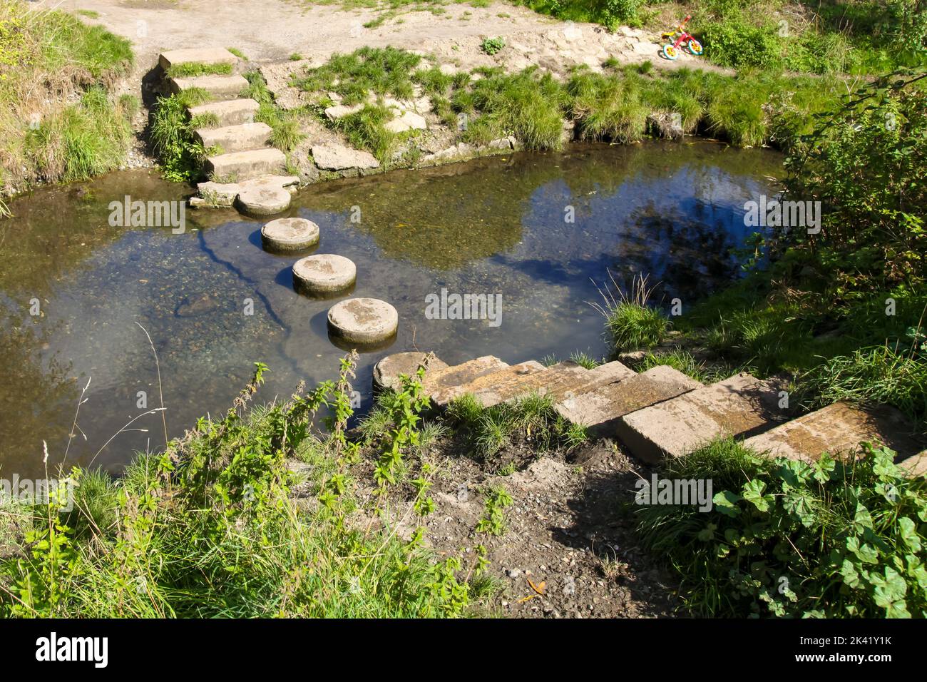 Hogsmill Ewell Steppingstones at Hogsmill River, Epsom, Surrey, England ...