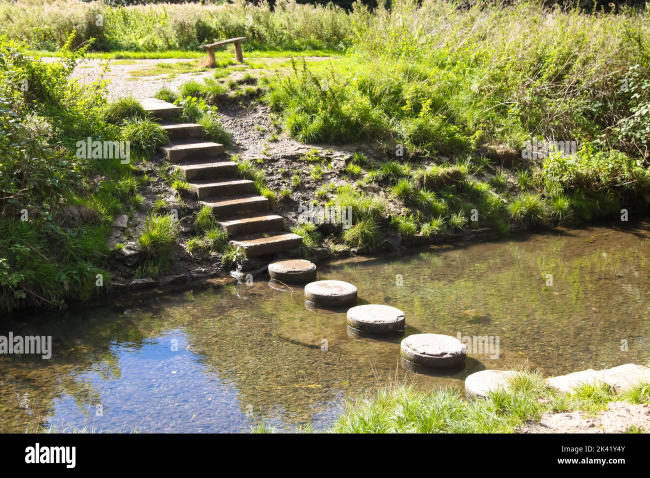 Hogsmill Ewell Steppingstones at Hogsmill River, Epsom, Surrey, England ...