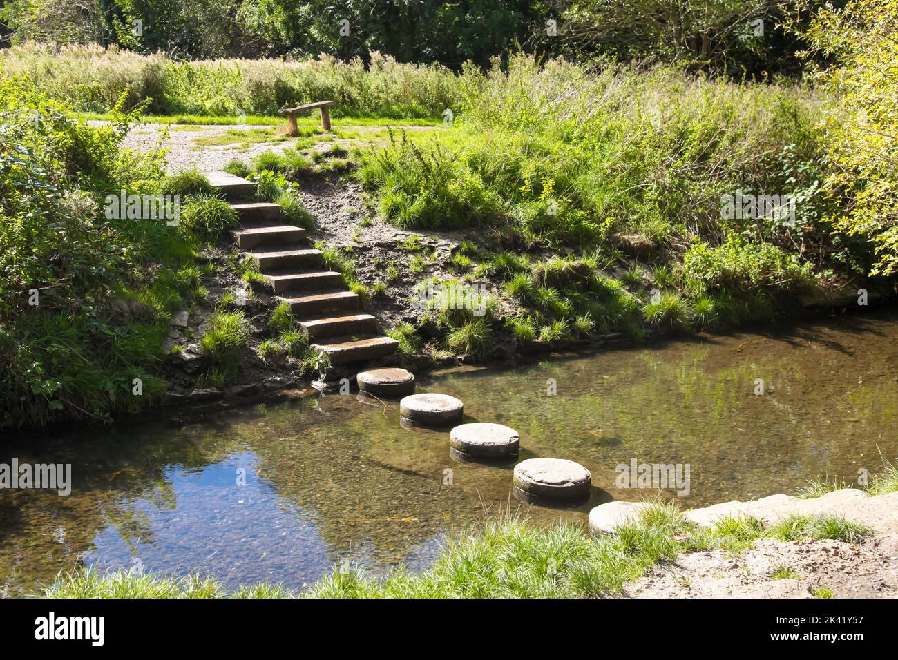 Hogsmill Ewell Steppingstones at Hogsmill River, Epsom, Surrey, England ...