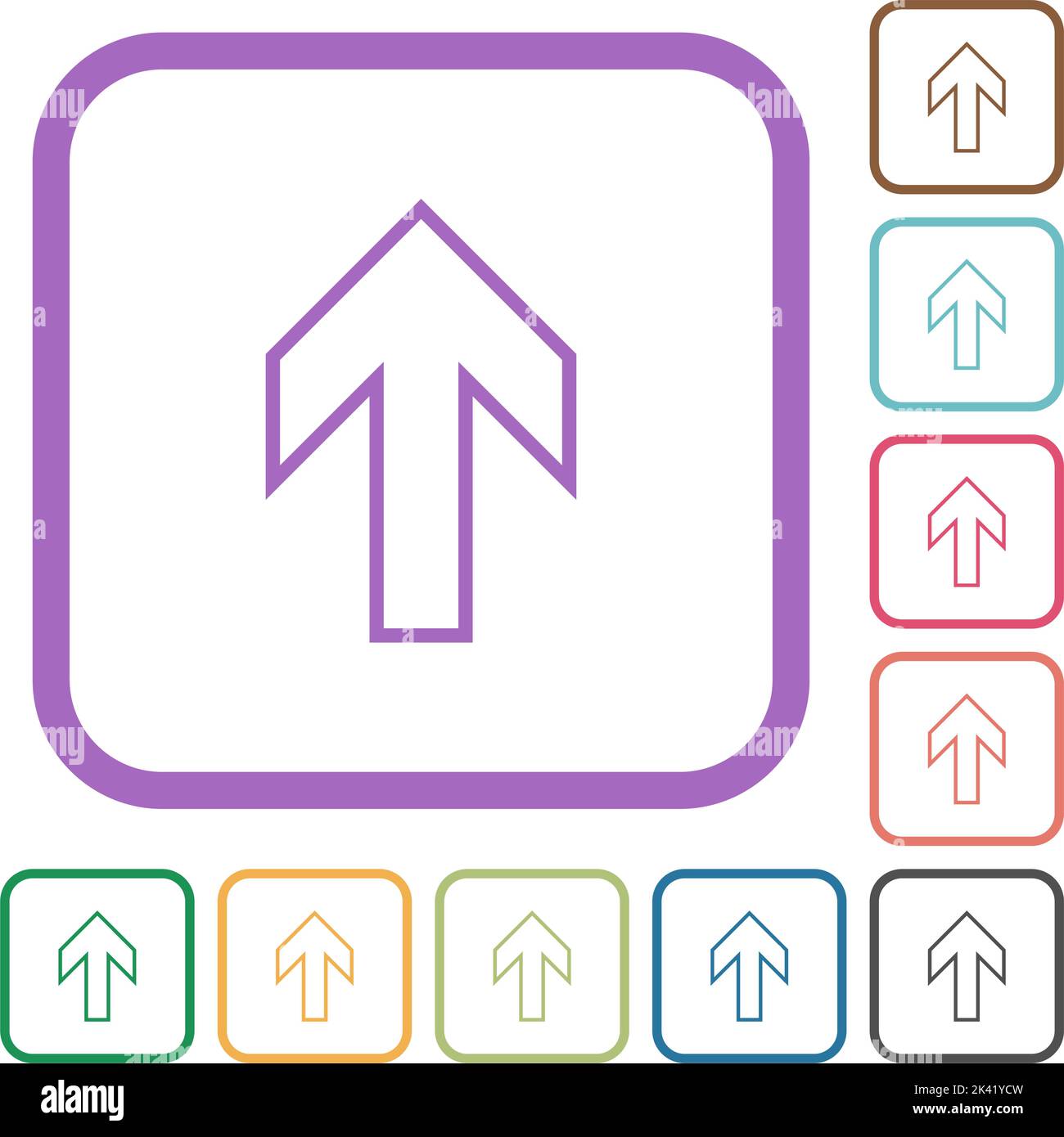Up arrow outline simple icons in color rounded square frames on white ...