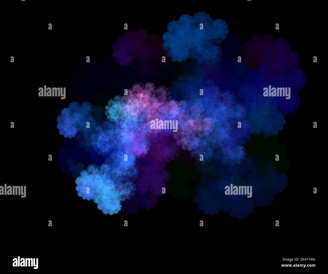 Multicolor glowing object on black background. Shiny neon fractal ...