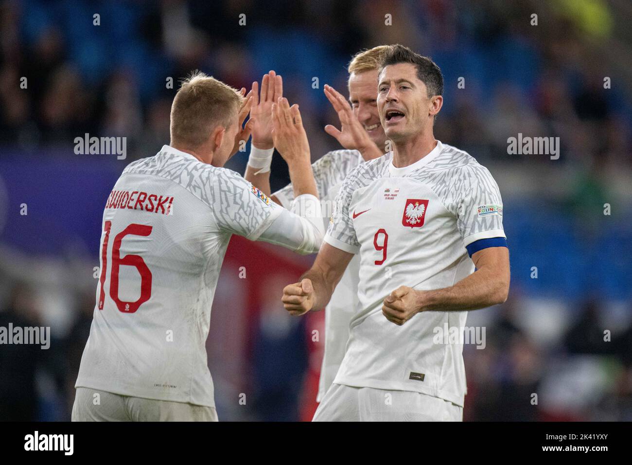 CARDIFF, WALES - SEPTEMBER 25: Karol Swiderski , Robert Lewandowski ...