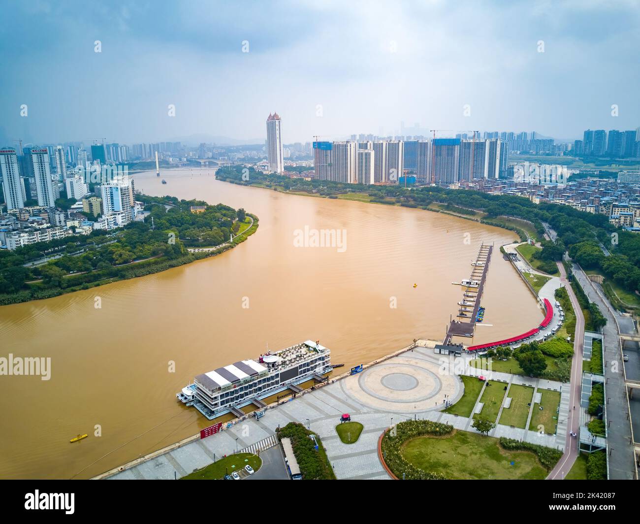 Prosperous high-rise buildings along the Yong River in Nanning, Guangxi ...