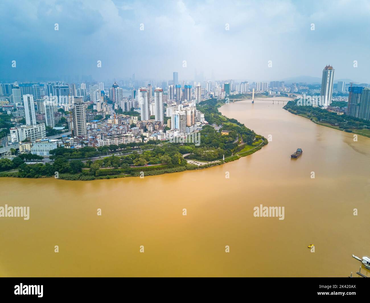 Prosperous high-rise buildings along the Yong River in Nanning, Guangxi ...