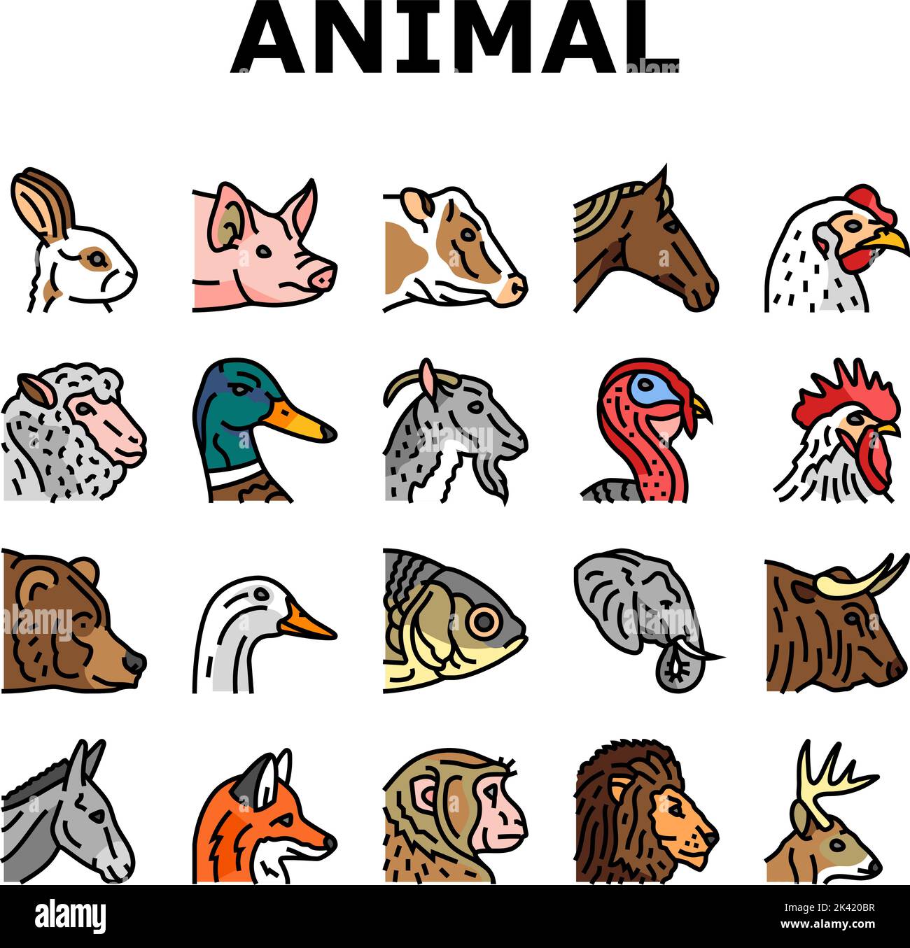 animal zoo nature wildlife icons set vector Stock Vector Image & Art ...