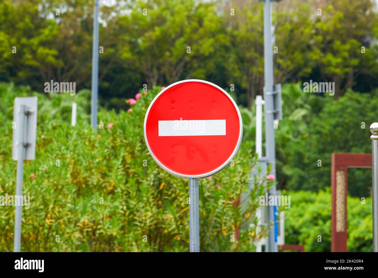 Closeup of traffic no traffic sign outdoors Stock Photo - Alamy