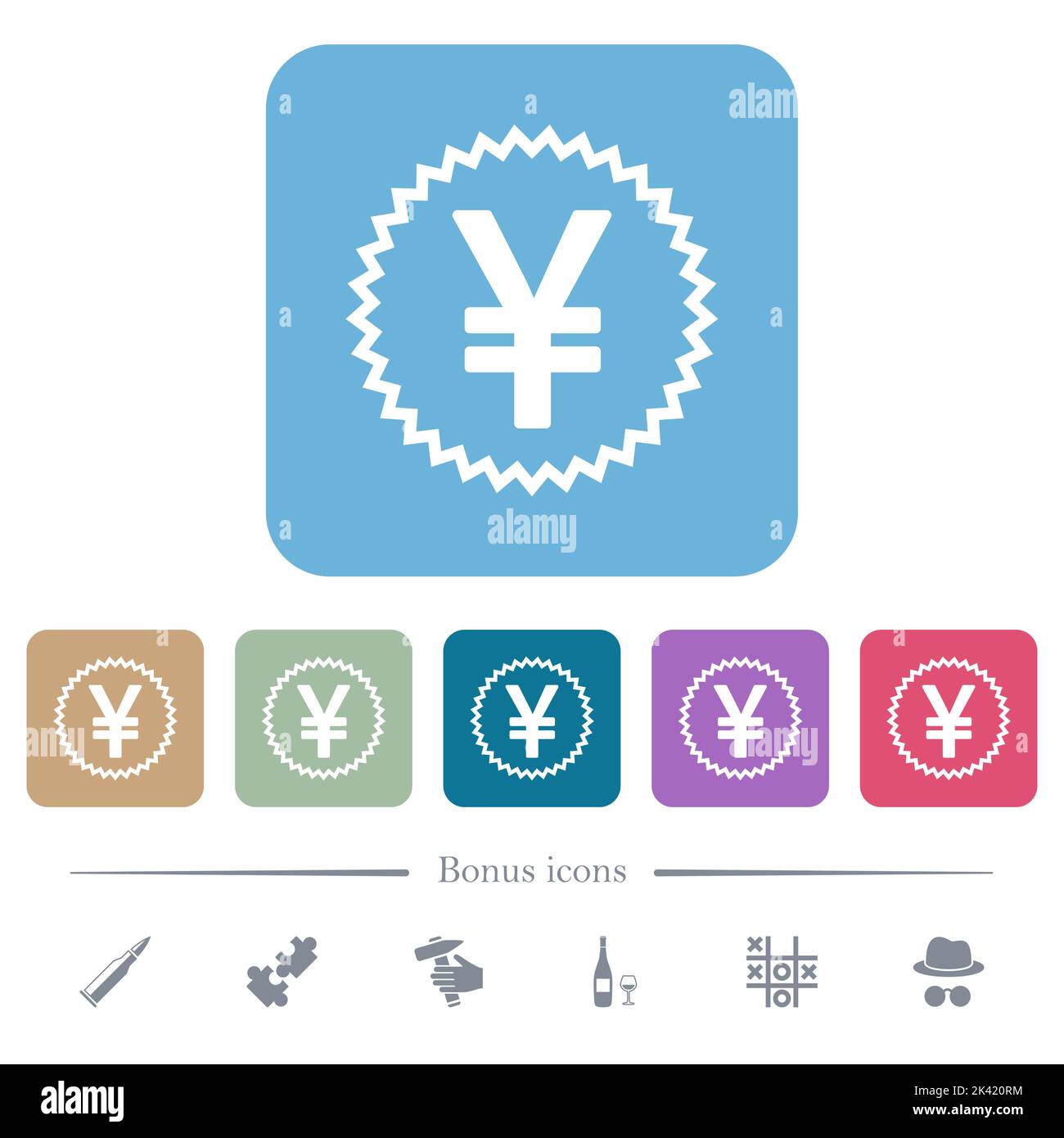 Japanese Yen sticker alternate white flat icons on color rounded square ...