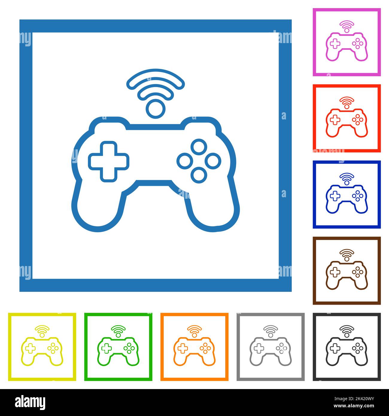 Wireless game controller outline flat color icons in square frames on ...