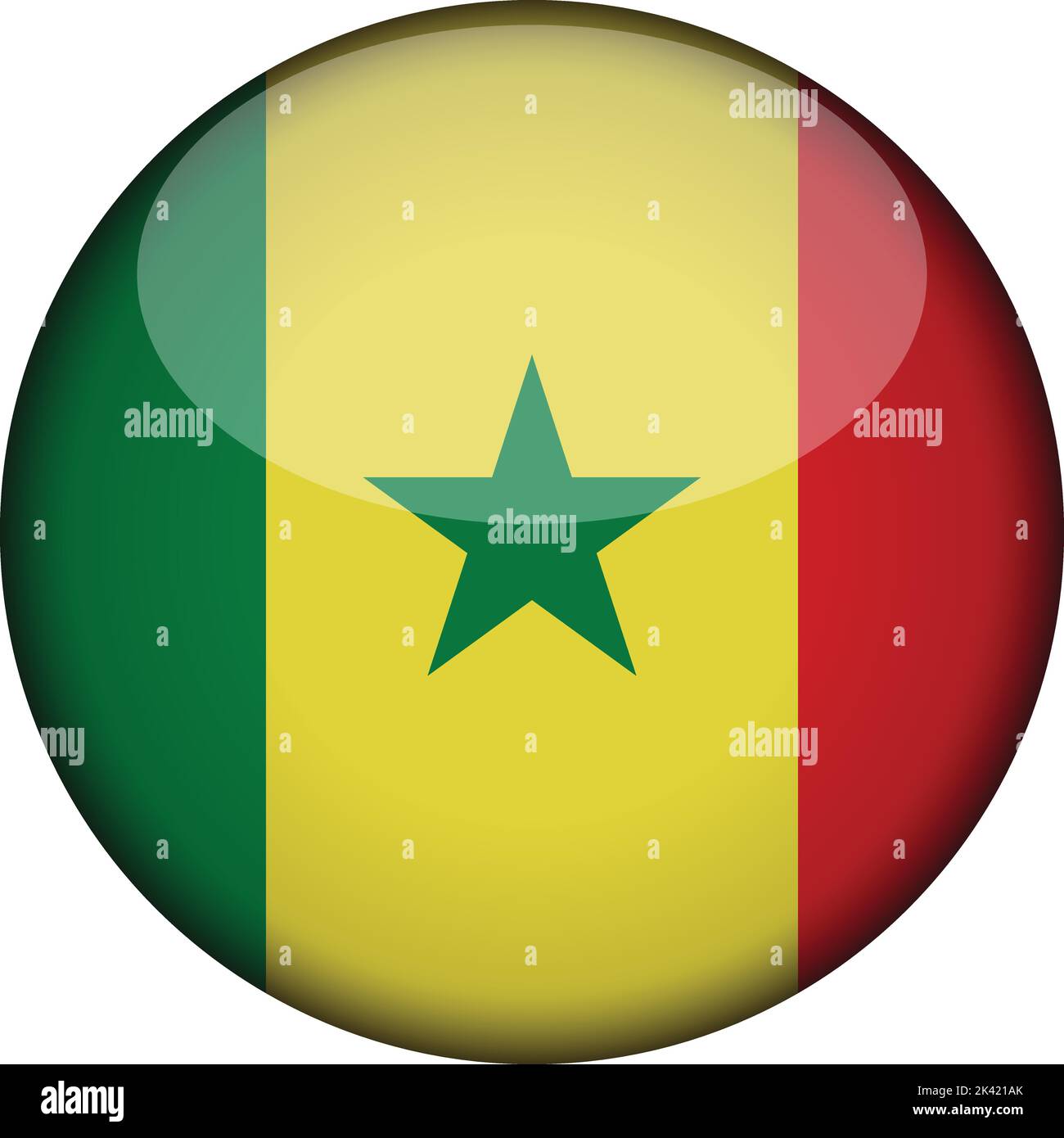 senegal Flag in glossy round button of icon. senegal emblem isolated on white background ...