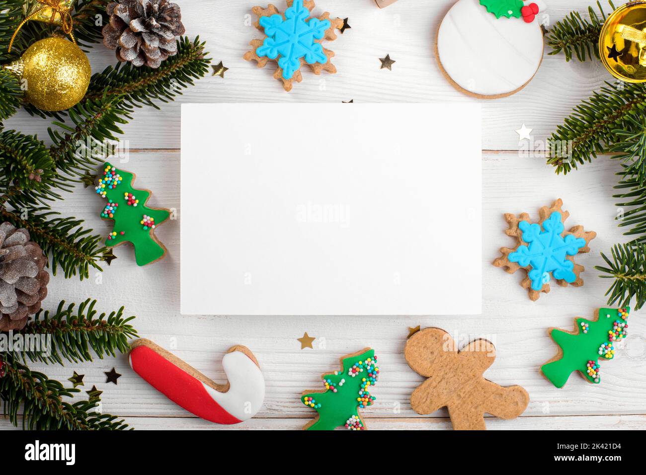 Christmas 7x5 card mockup template with with Christmas gingerbread ...