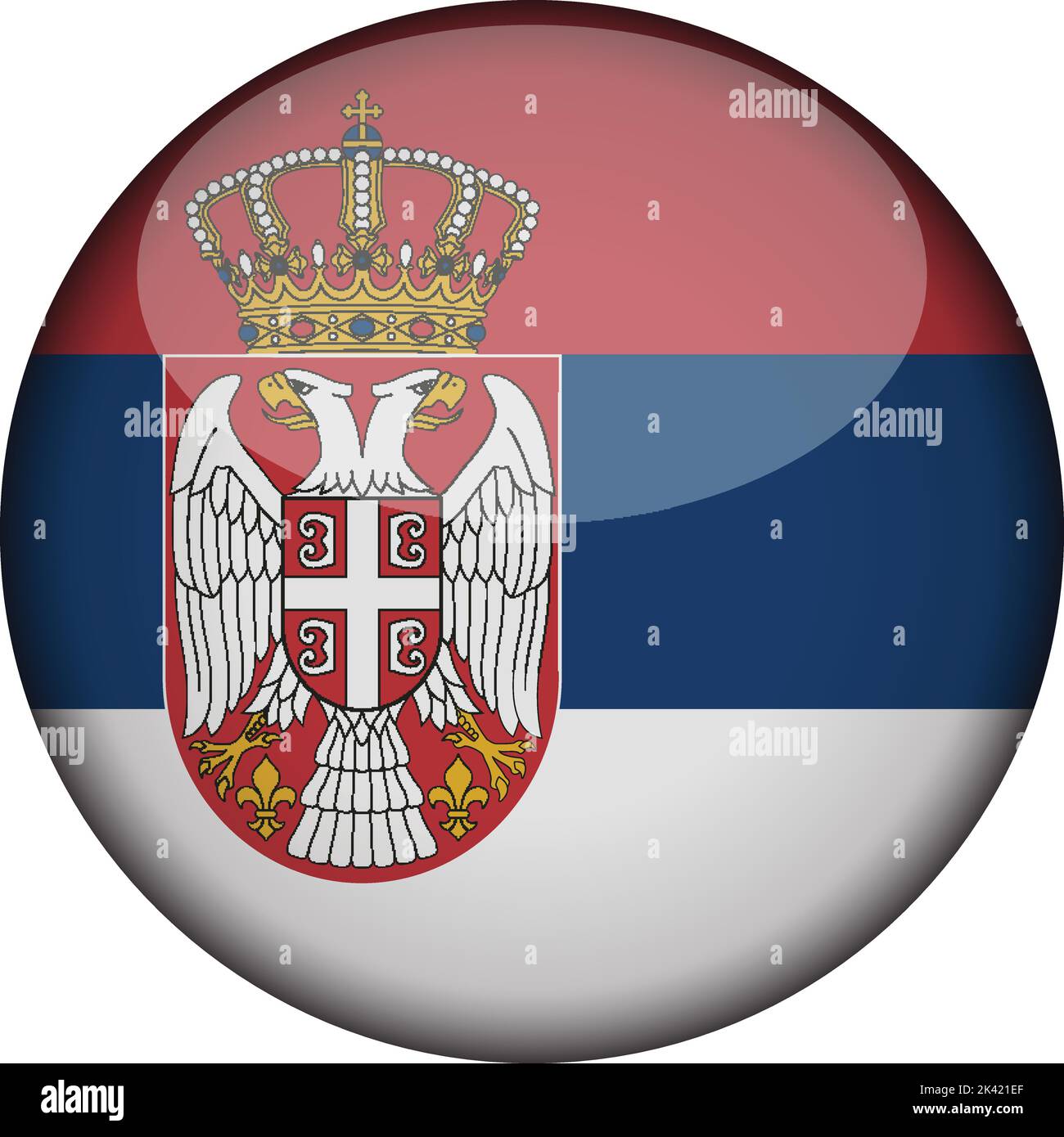 serbia Flag in glossy round button of icon. serbia emblem isolated on white background. National ...