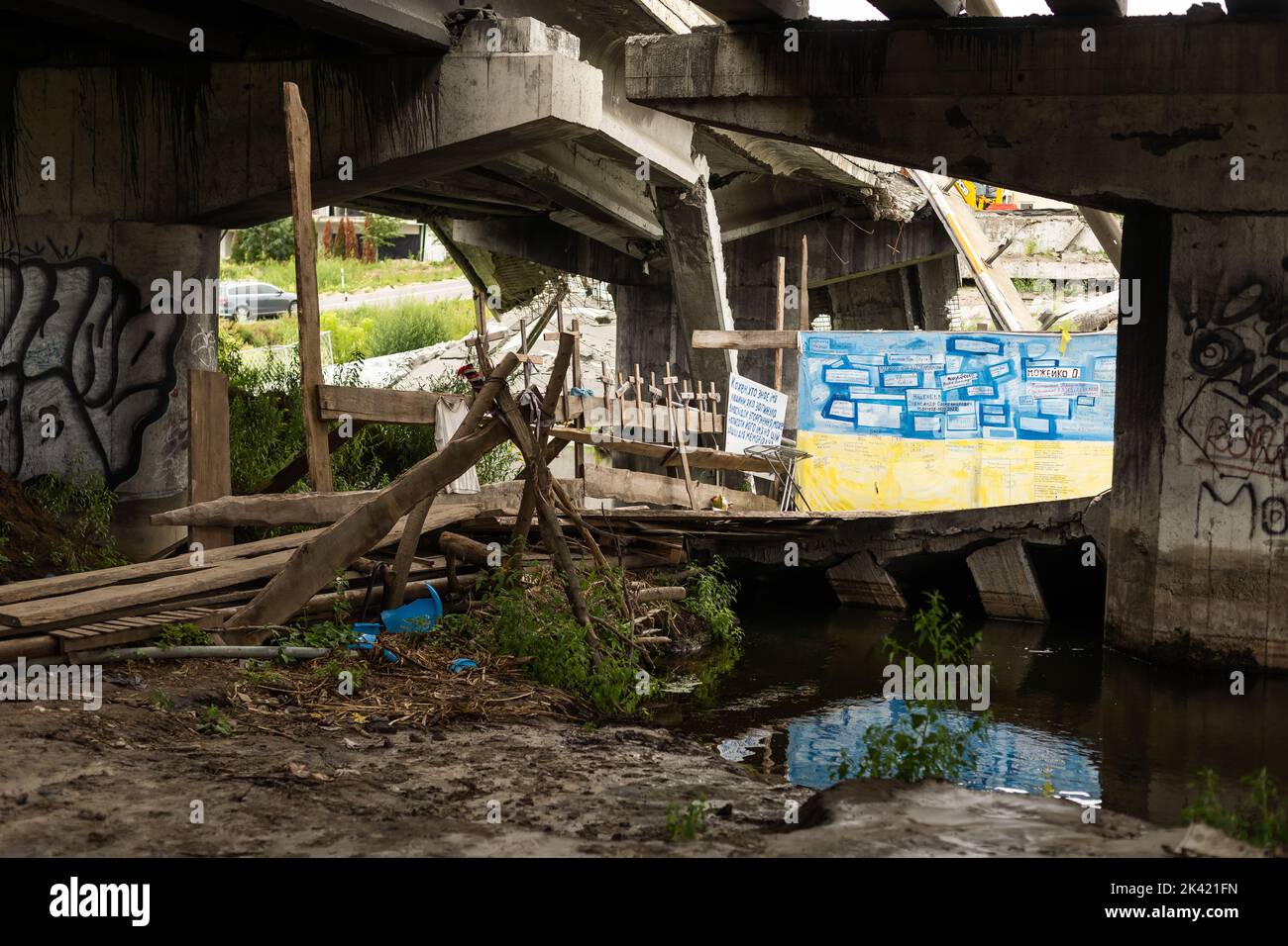 Irpin, Kyiv region, Ukraine - August 21. 2022: A bridge destroyed by ...