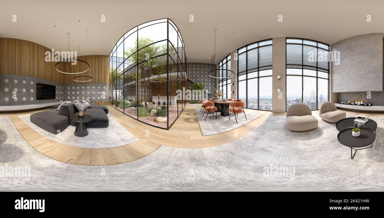 360 panorana of modern interior room 3 D rendering Stock Photo - Alamy