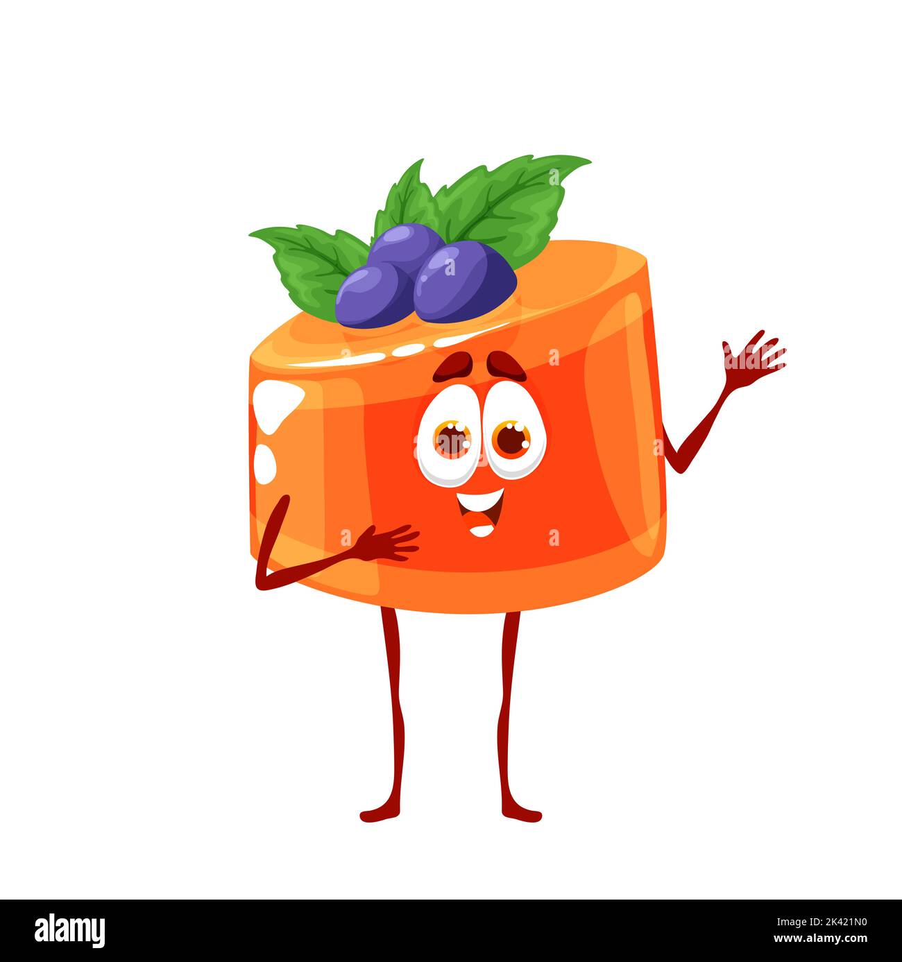 Cartoon orange jelly dessert character with blueberry. Isolated vector ...