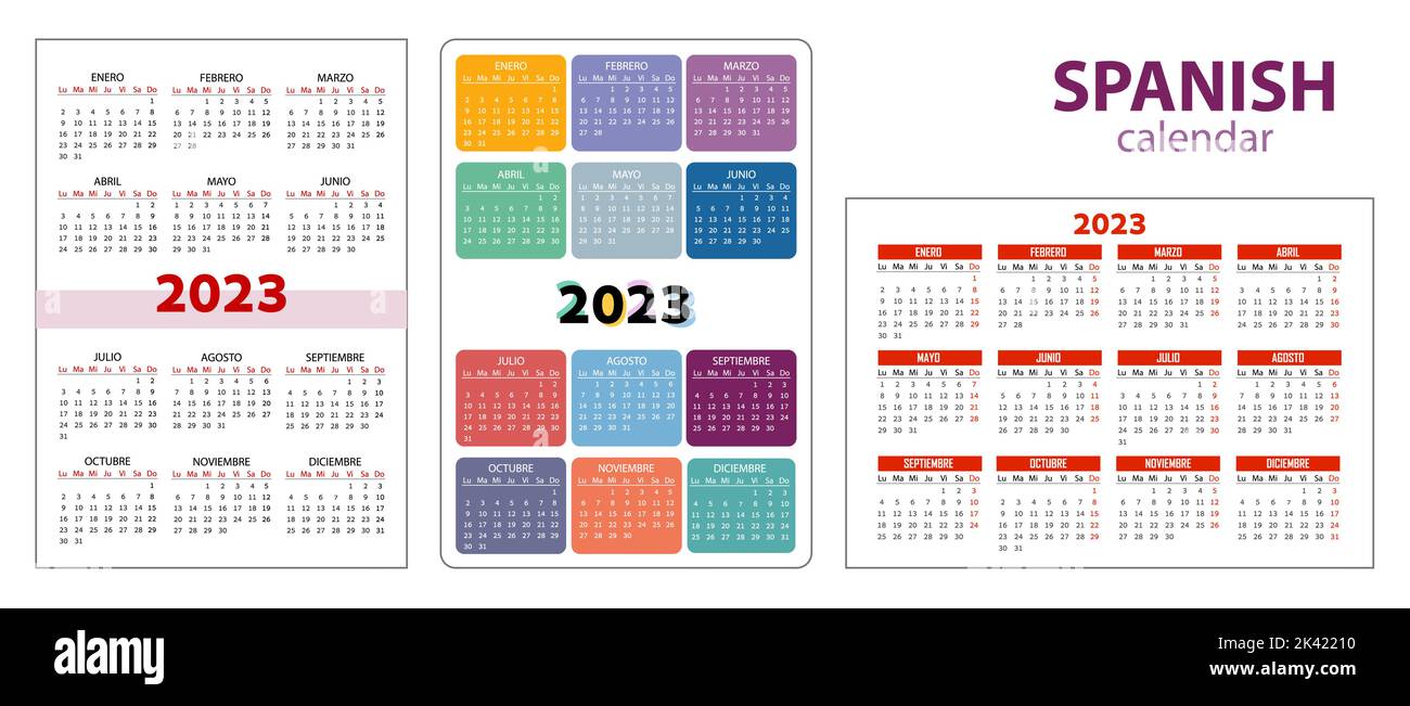 Pocket calendar on 2023 year, spanish. Set color Vertical and ...