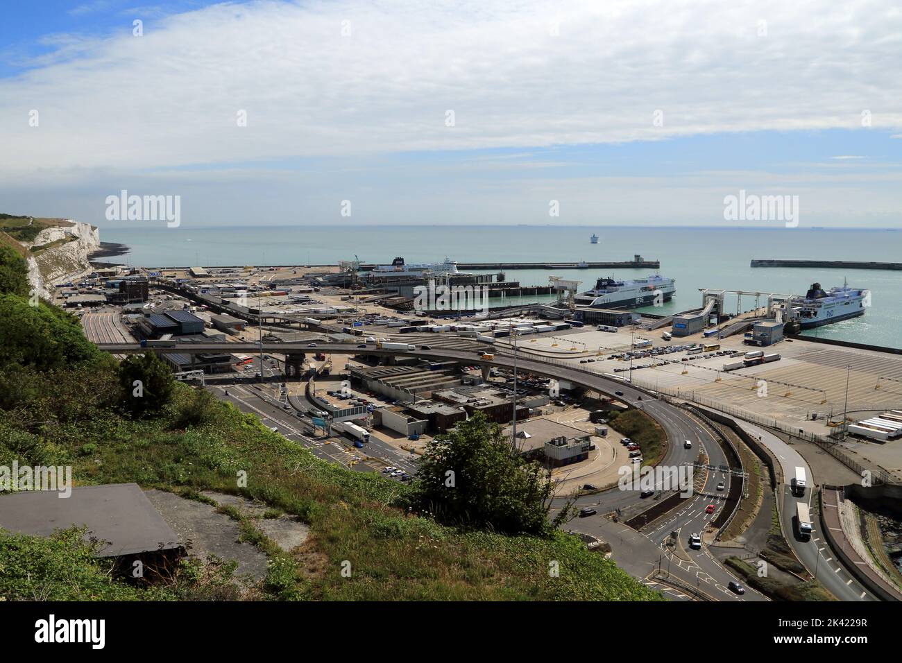 View of the Port of Dover from the White Cliffs, Dover, Kent, England ...