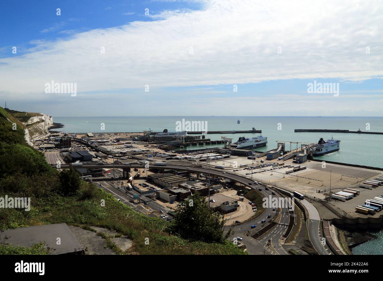 View of the Port of Dover from the White Cliffs, Dover, Kent, England ...