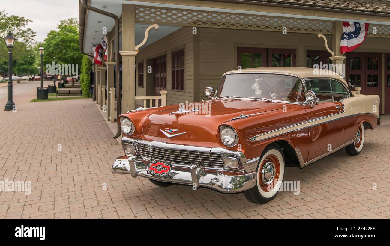 DEARBORN, MI/USA - JUNE 15, 2019: A 1956 Chevrolet Bel Air car, The ...