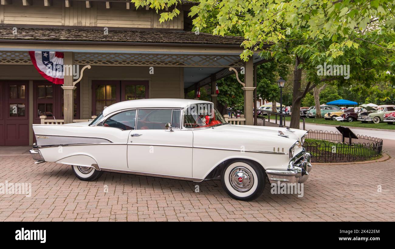 DEARBORN, MI/USA - JUNE 15, 2019: A 1957 Chevrolet Bel Air car, The ...