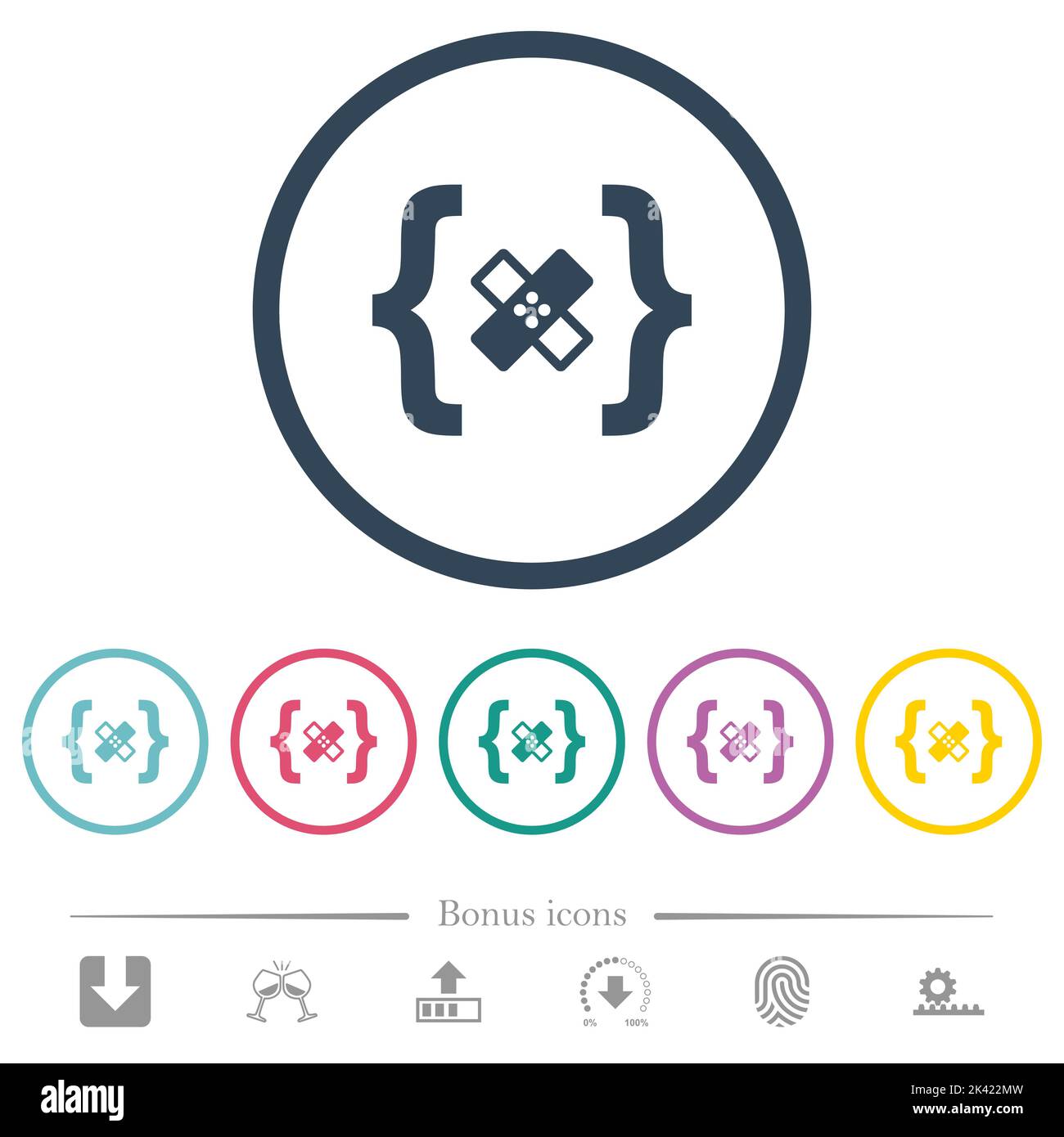 Software patch flat color icons in round outlines. 6 bonus icons ...