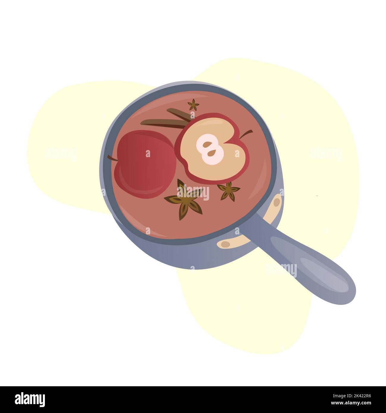 Grog with glass and ingredients. Cinnamon stick, apple, lemon, anise ...