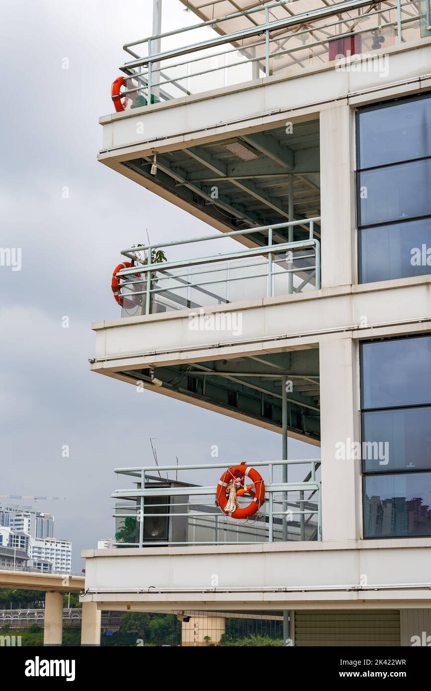 Close-up of the deck floor buildings of a luxury cruise ship Stock ...