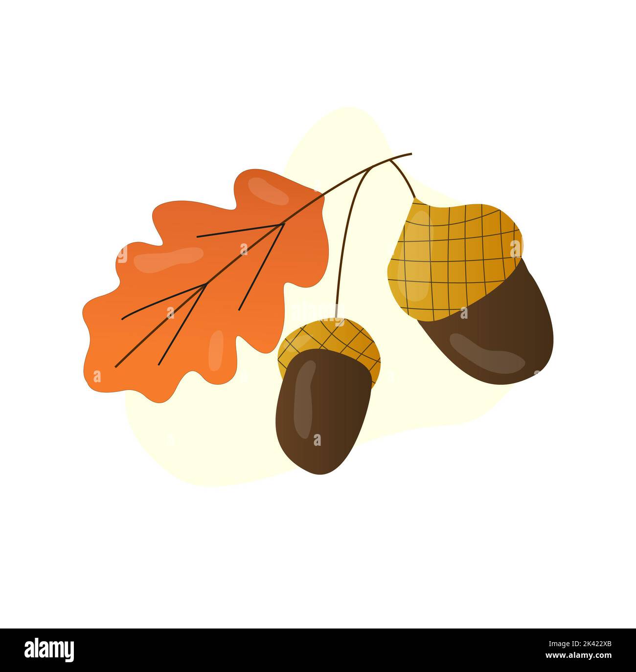 Vector autumn set with yellow oak leaves and acorns. Oak branch, leaf ...
