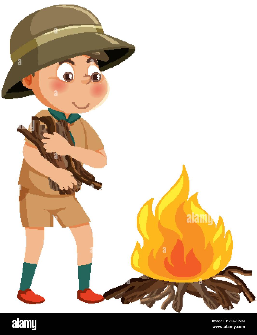 Cute boy scout cartoon character campfire illustration Stock Vector ...