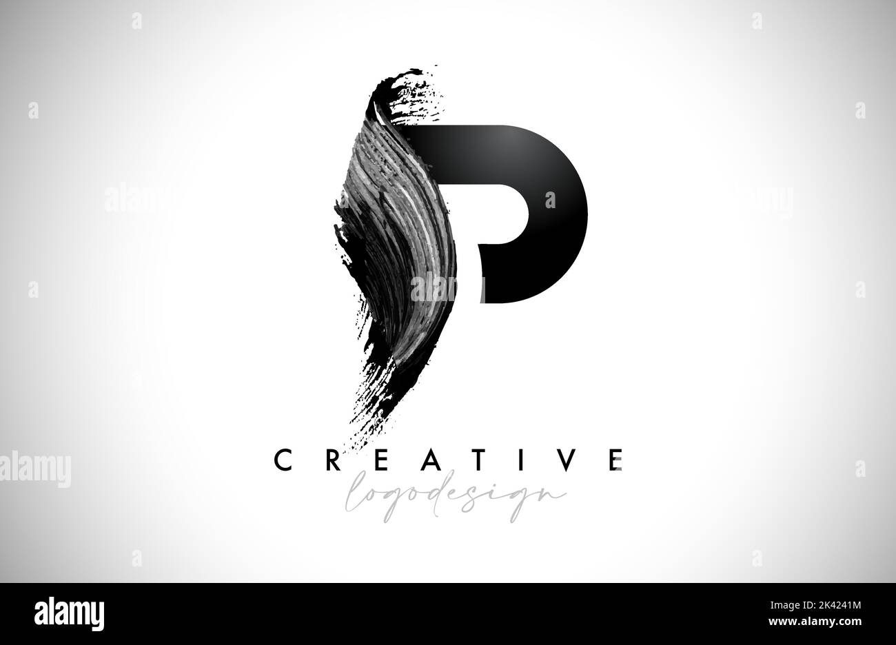 Letter P Logo Brush Stroke with Artistic Watercolor Paint Brush Icon ...