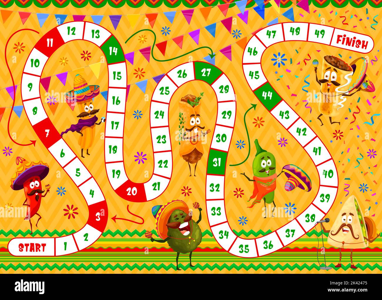 Board game with mexican burrito, pepper, avocado, tortilla and jalapeno ...