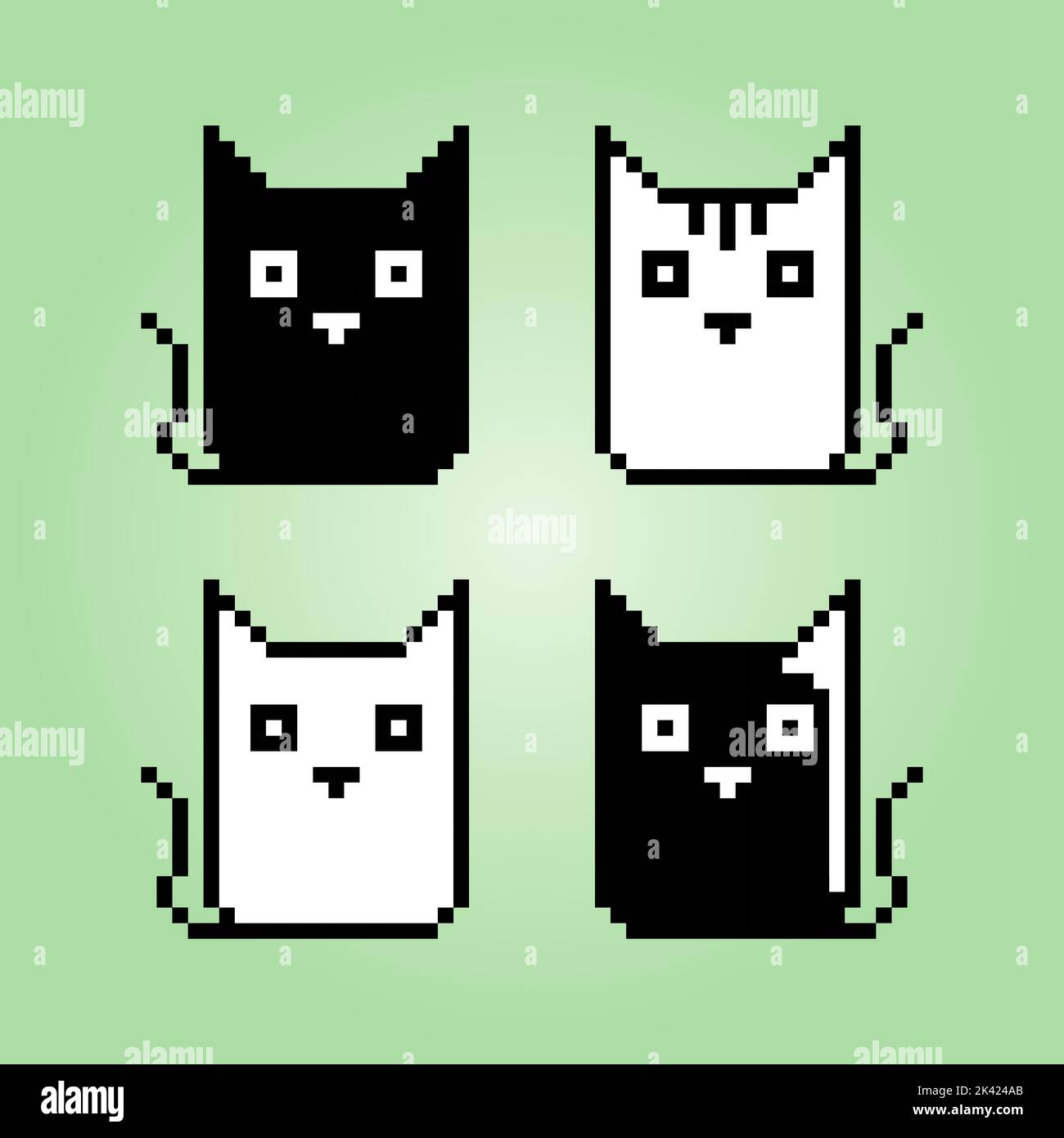 Pixel 8 bit black and white cat. Animals for game assets in vector illustration Stock Vector ...